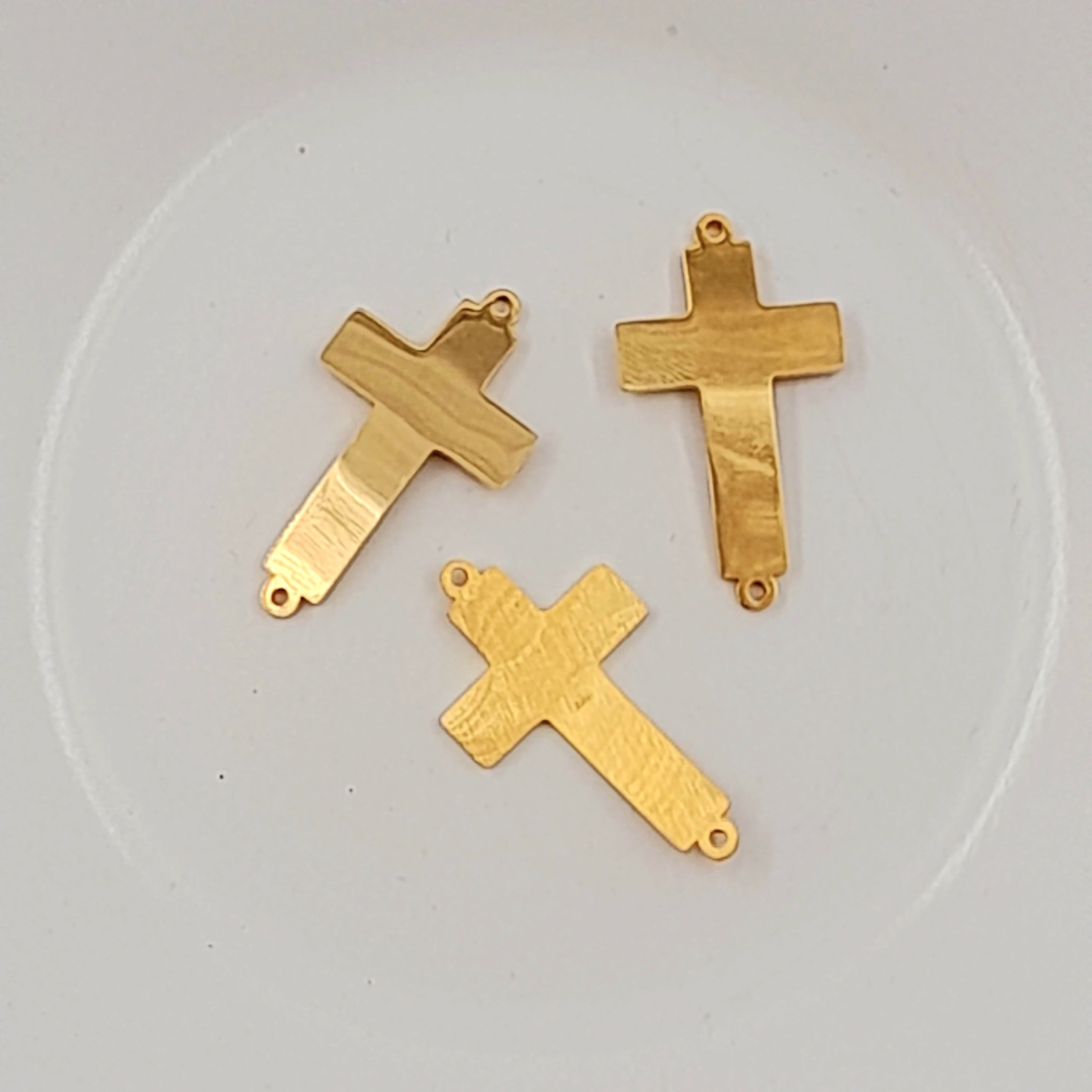 2-Hole Connector - Gold Curved Fat Cross | Beadazzle NZ