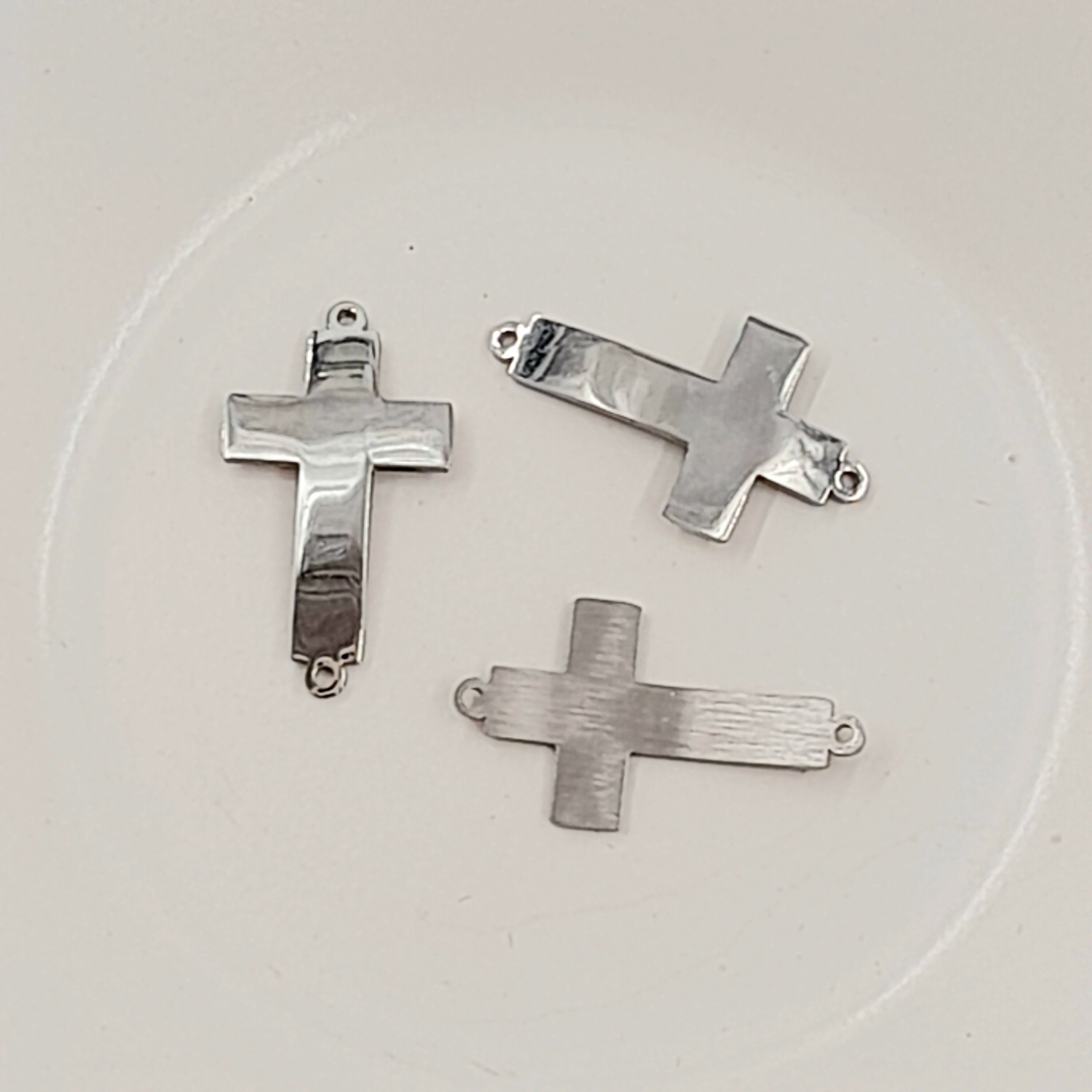 2-Hole Connector - Silver Fat Cross | Beadazzle NZ