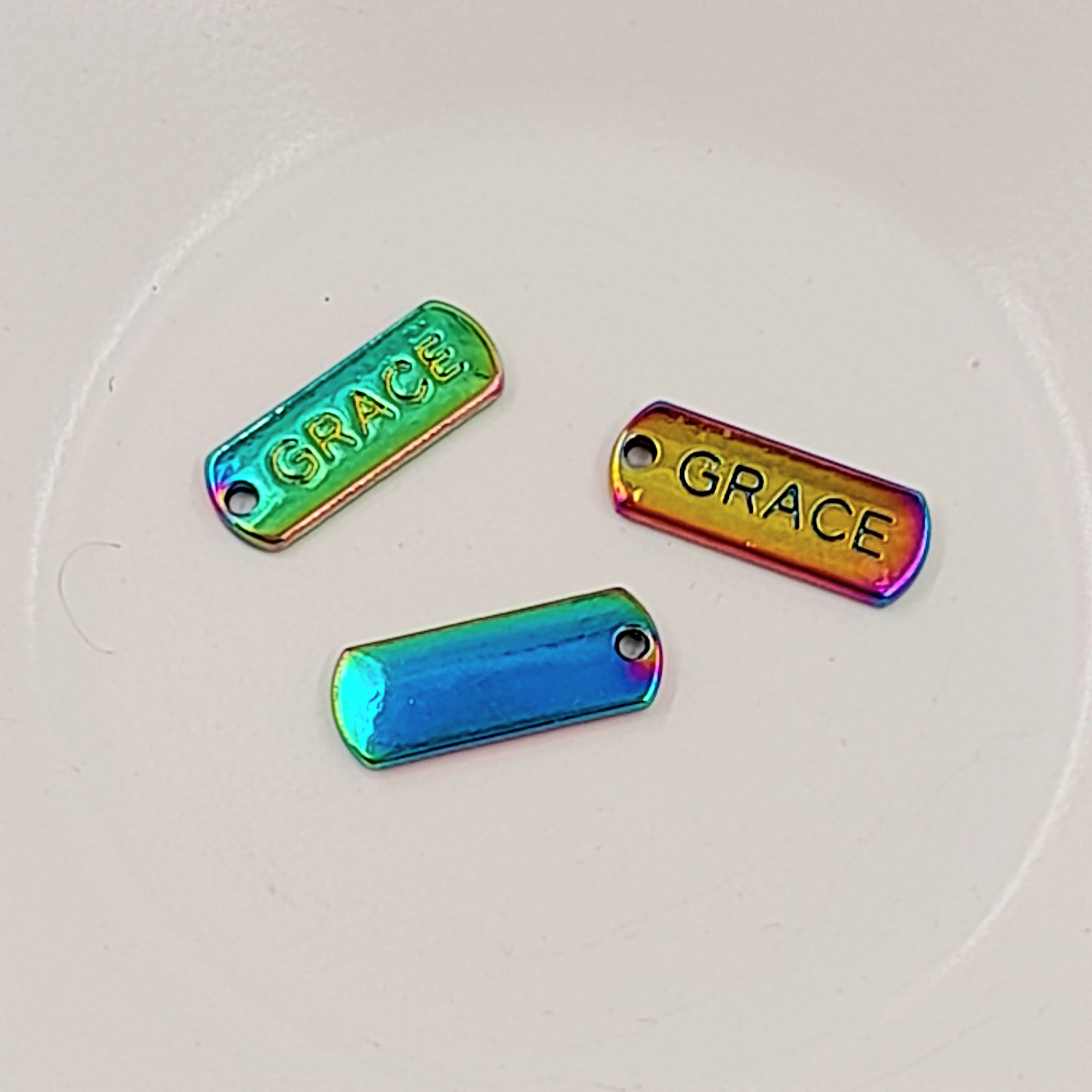 Charm - Tag Shaped With "GRACE" Rainbow Colours 20mm | Beadazzle NZ