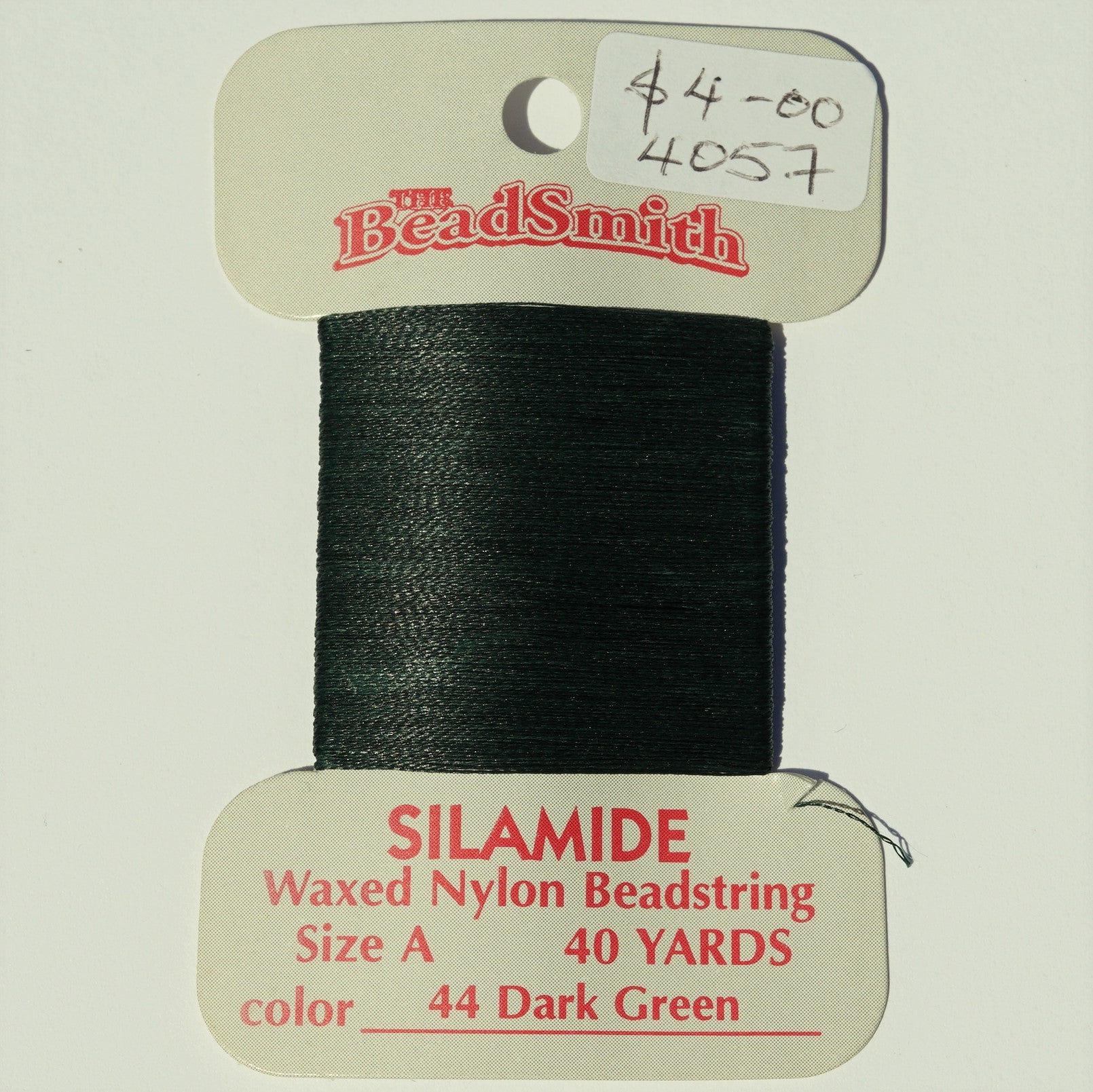 Silamide Waxed Nylon Beadstring 40 Yards (36.6m) Dark Green | Beadazzle NZ